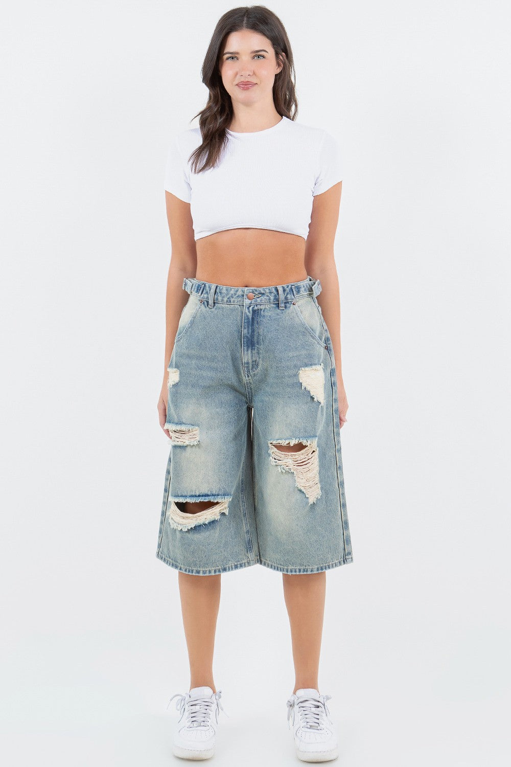 Waist Trim Distressed Wide Leg Jorts – MARGARITA MEJIA